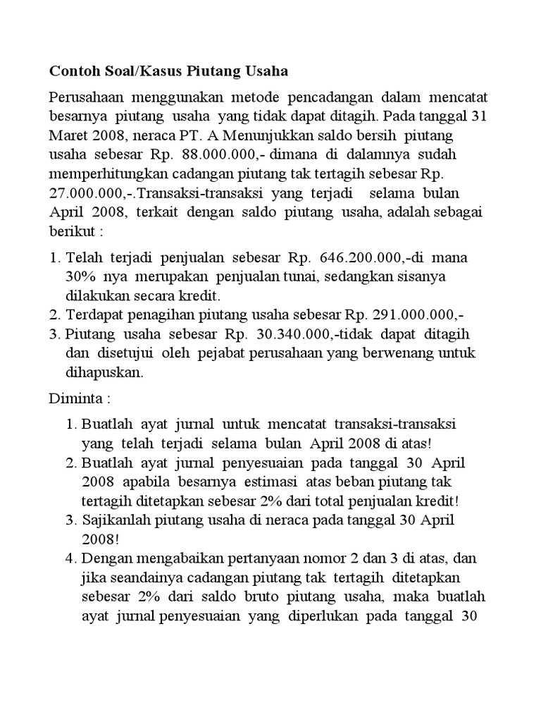 Contoh Soal Piutang Usaha | PDF