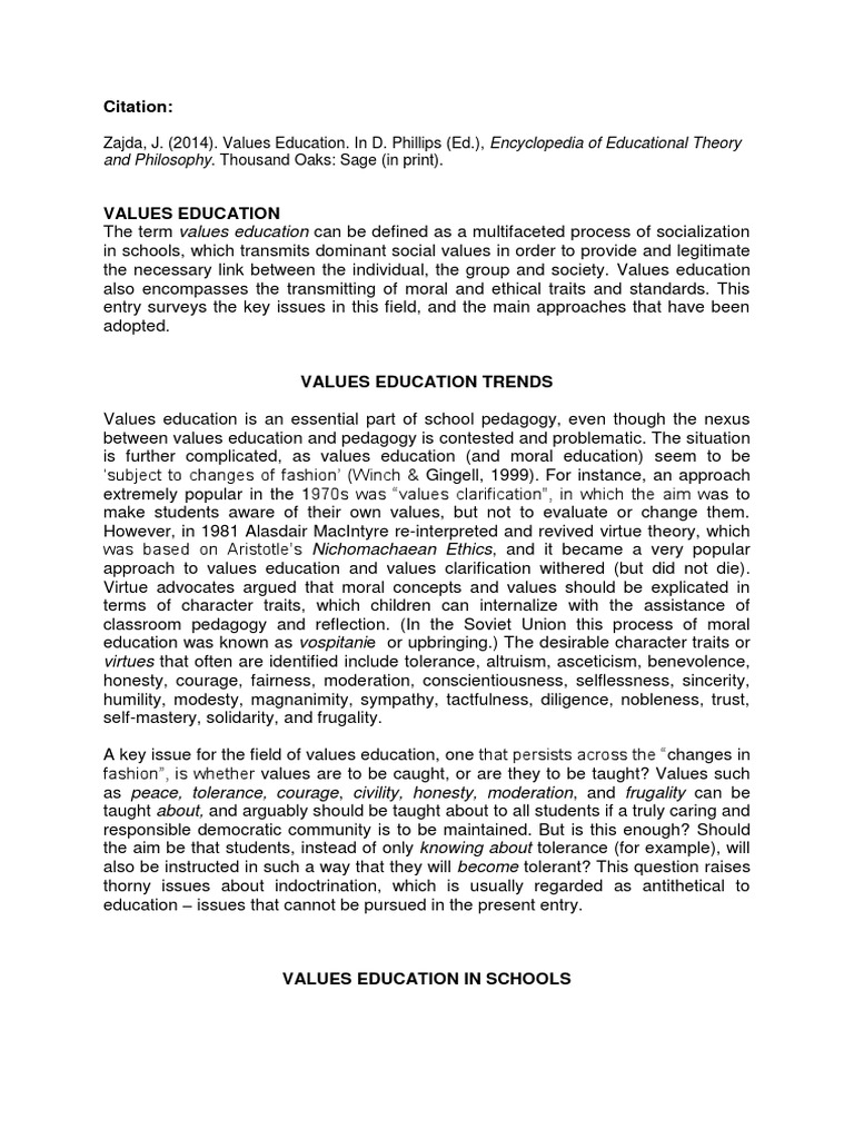 Zajda SAGE-Values Education 2014 | PDF | Value (Ethics) | Morality