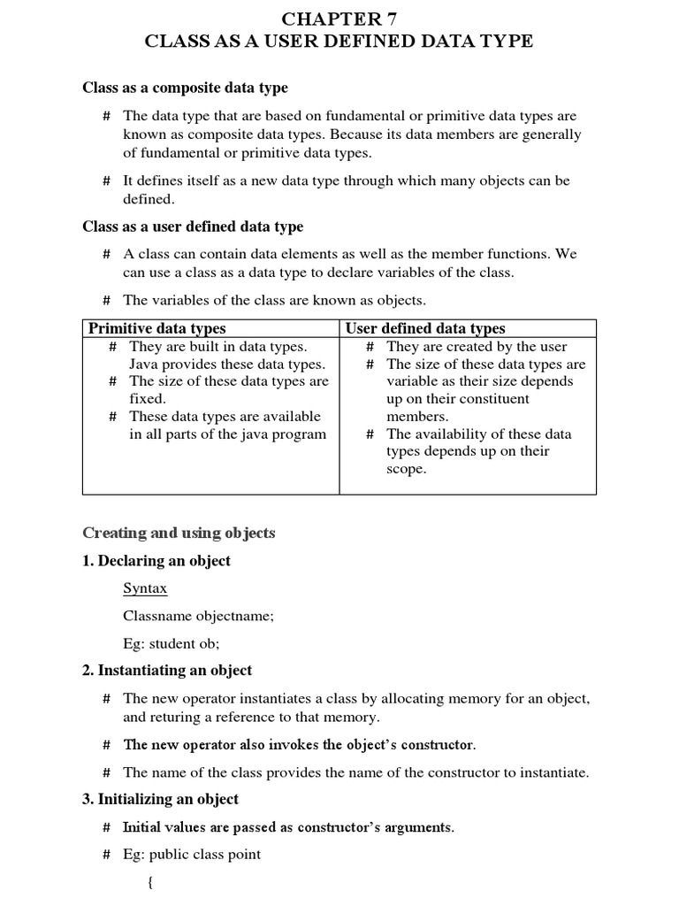 Class As A User Defined Data Type Pdf Constructor Object Oriented Programming Programming