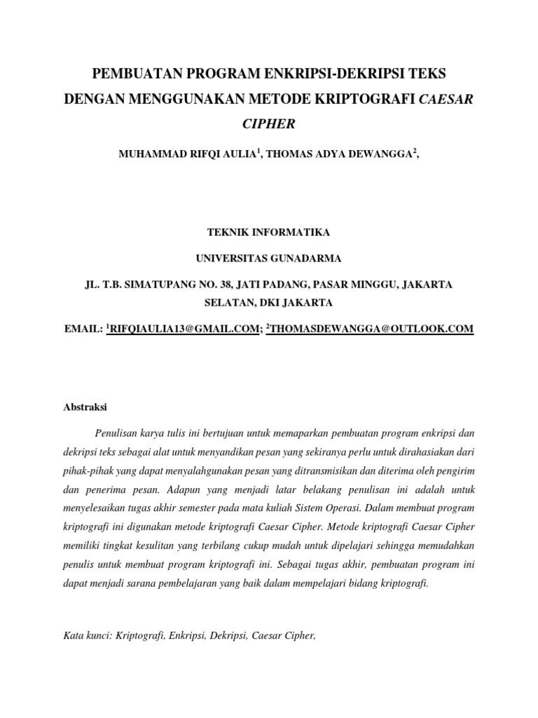 Jurnal Pembuatan Program Enkripsi-Dekripsi Teks Dengan Menggunakan ...