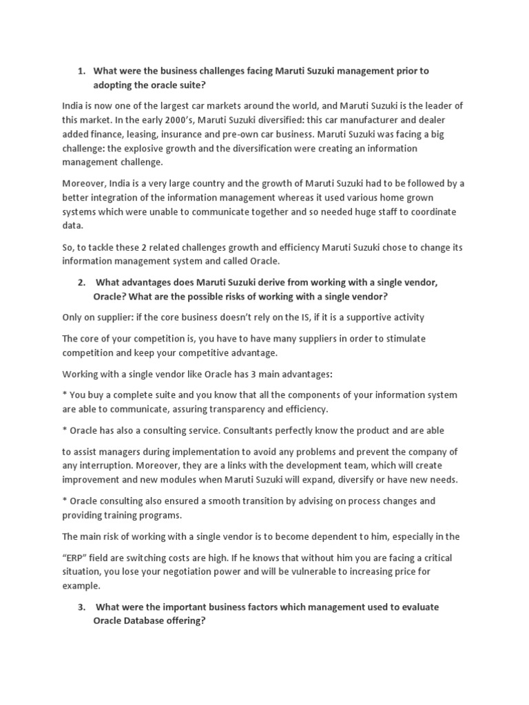 Case Study Answer Maruti Suzuki DBMS | PDF | Oracle Corporation ...