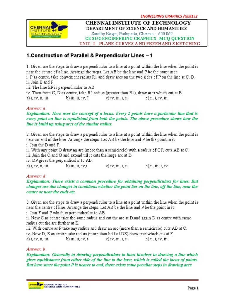 CIT GE8152 Engineering Graphics MCQ - UNIT 1 | PDF | Ellipse | Circle