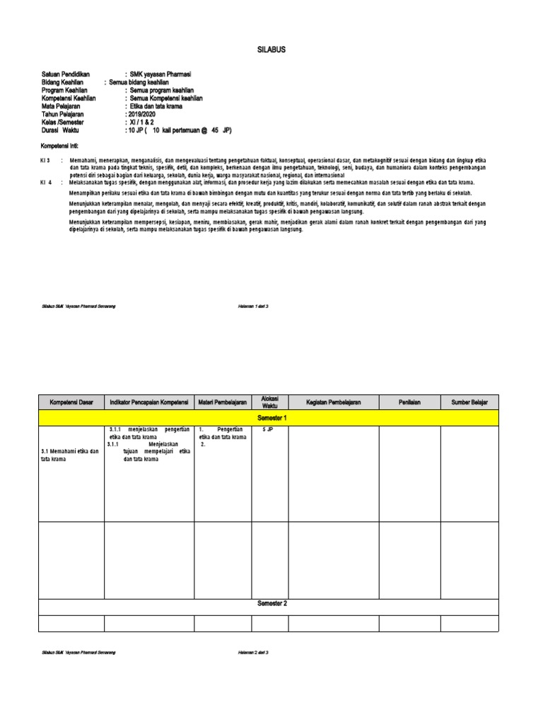 Format Silabus Etika Dan Tata Krama | PDF | Karier & Perkembangan