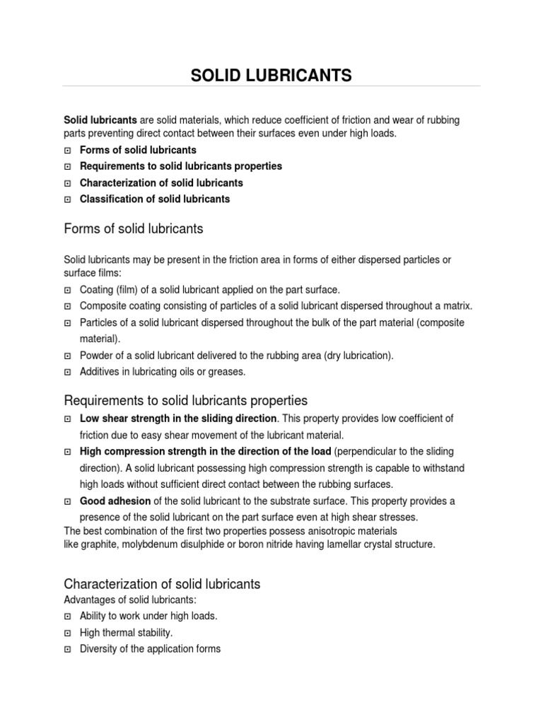 Forms of Solid Lubricants | Download Free PDF | Lubricant | Solid