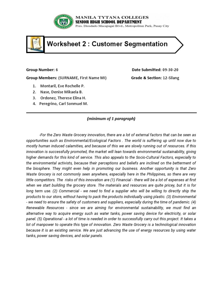 Worksheet 2: Customer Segmentation | Download Free PDF | Sustainability ...