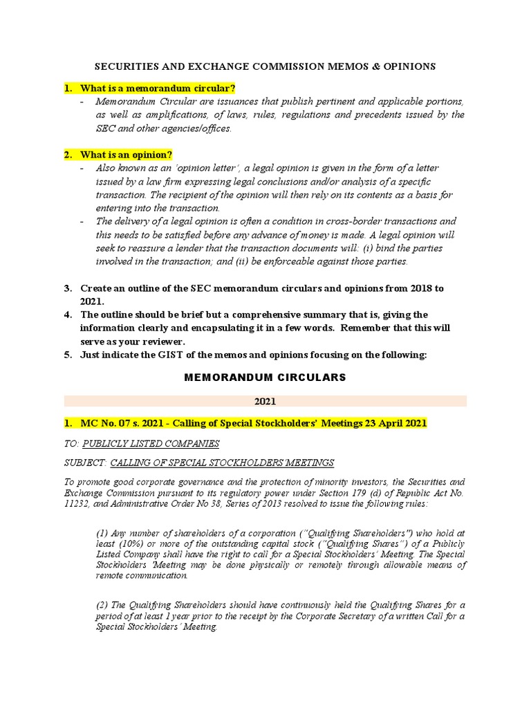 SEC Memo and Opinions | PDF | Securities (Finance) | U.S. Securities And Exchange Commission
