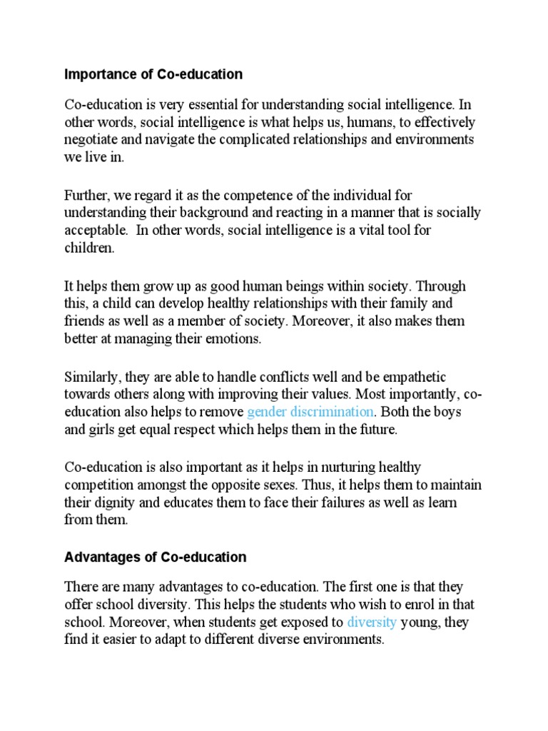 Benefits of Co-education for Kids | PDF