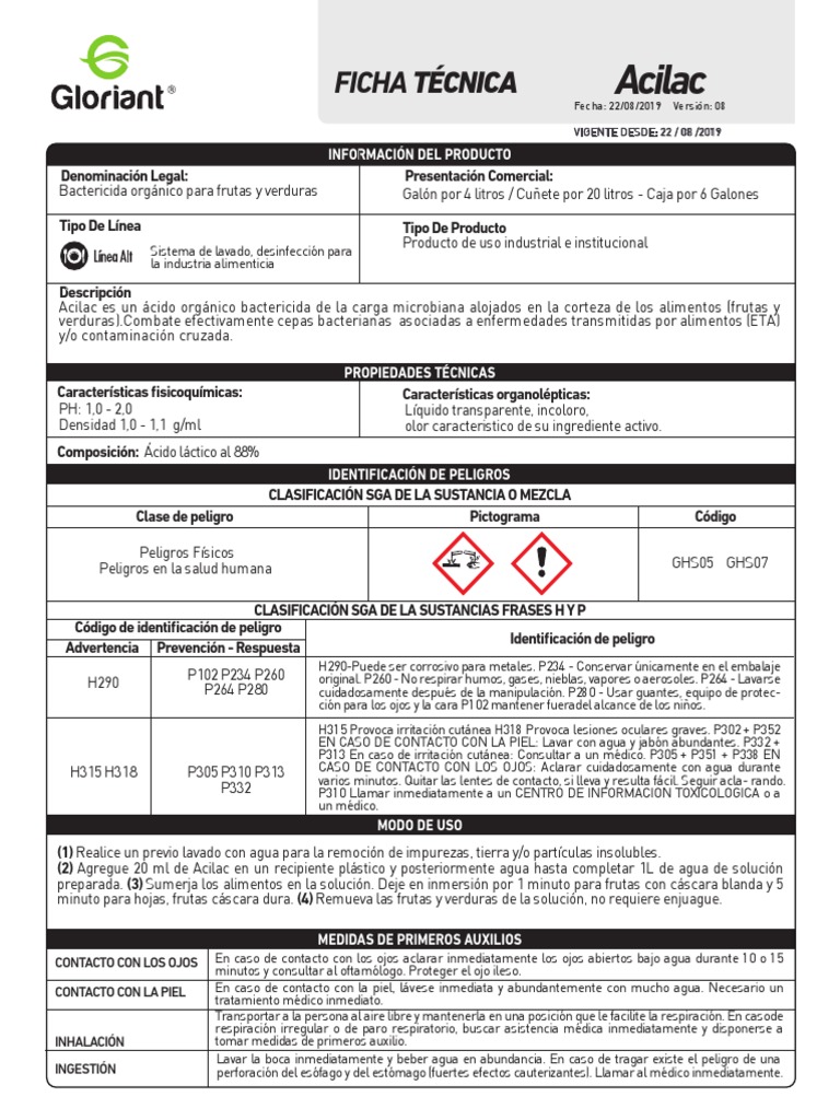 FT Acilac | PDF | Agua | Alimentos