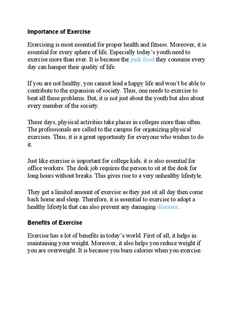 Importance of Exercise | PDF