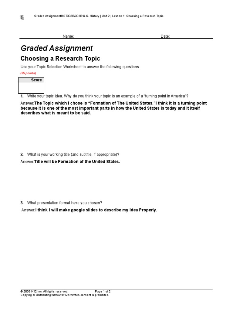 Graded Assignment: Choosing A Research Topic | PDF
