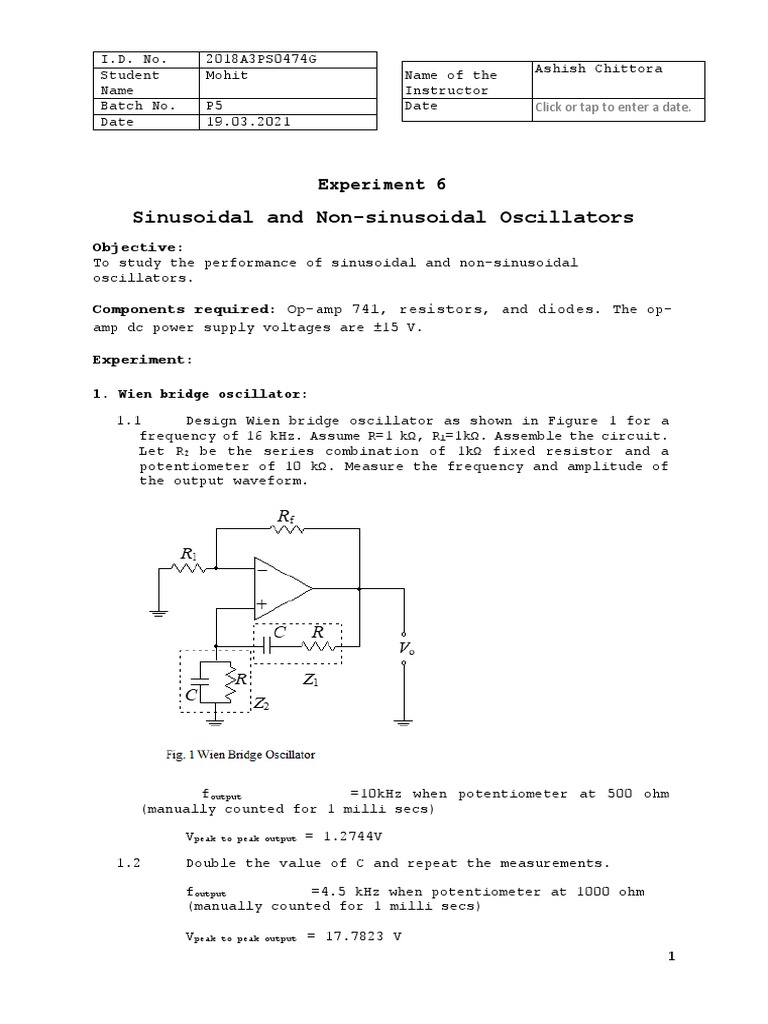 Sinusoidal and Non-Sinusoidal Oscillators: Experiment 6 | PDF | Electronic Oscillator | Amplitude