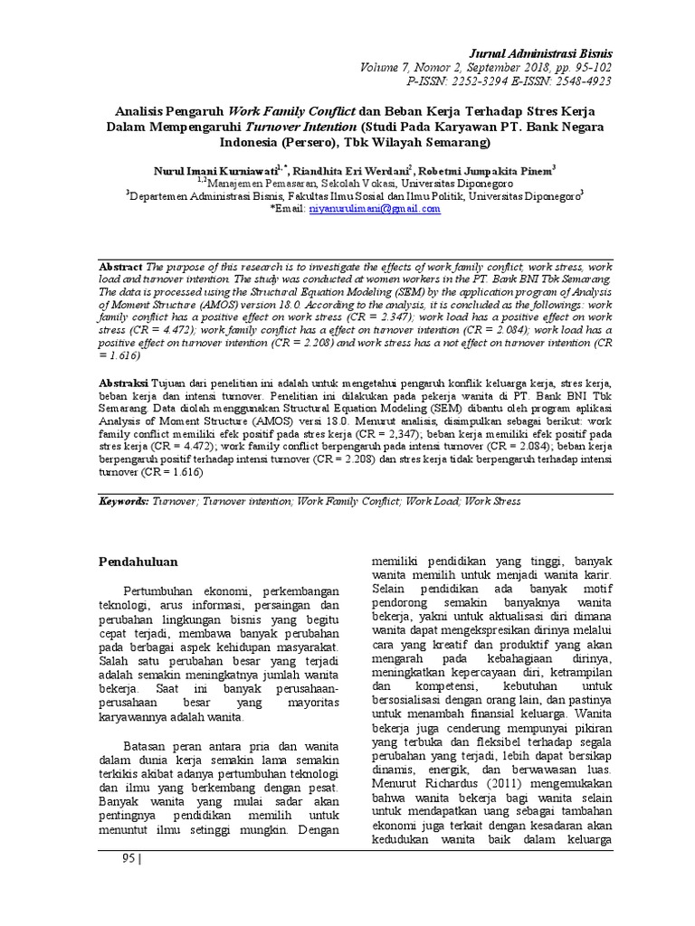 Analisis Pengaruh Work Family Conflict Dan Beban Kerja Terhadap Stres Kerja Dalam Mempengaruhi ...