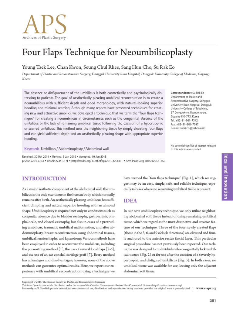 Four Flaps Technique For Neoumbilicoplasty: Young Taek Lee, Chan Kwon ...