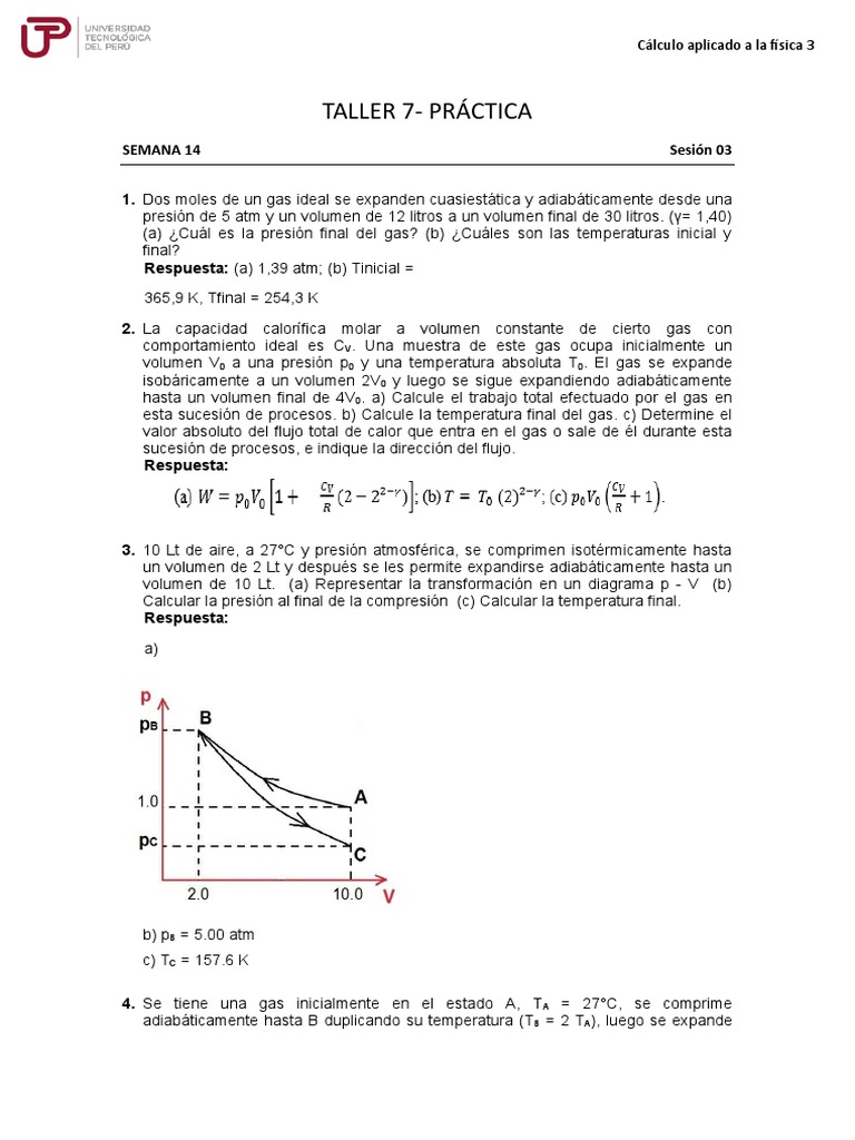 T7 Sem14 Ses3 Practica | PDF | Gases | Calor