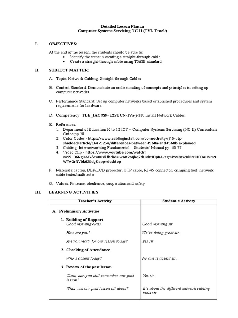 Lesson Plan CSS (TVL) - Juren Andrew Nieves | PDF | Local Area Network ...