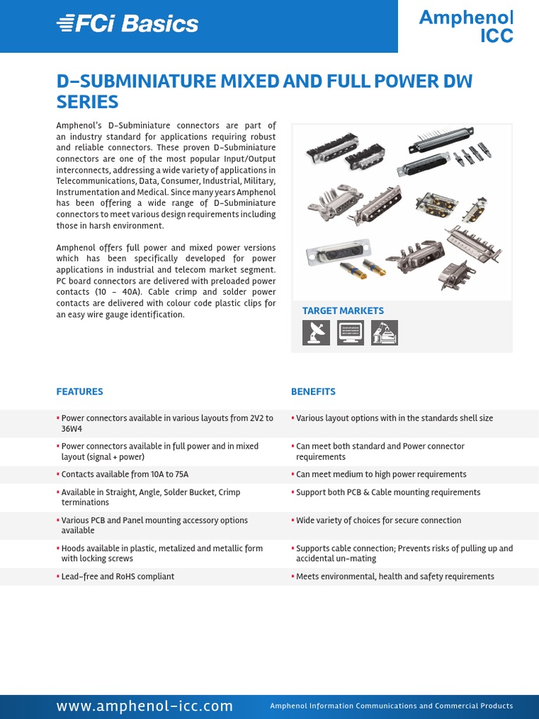 D-Subminiature Mixed and Full Power DW Series: Target Markets | PDF ...