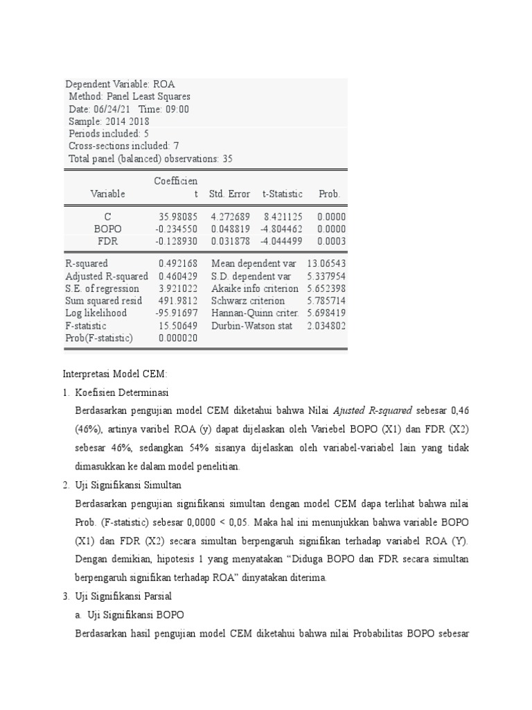 Interpretasi Hasil Model CEM Eviews10 | PDF
