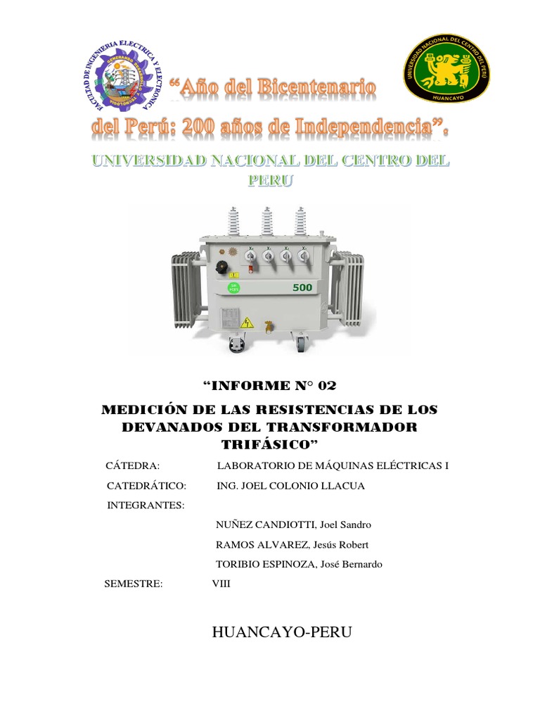 Informe 2-Laboratorio de Maquinas Electricas I | PDF | Transformador | Corriente eléctrica