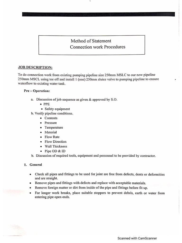 Method Statement Connection MSCL | PDF