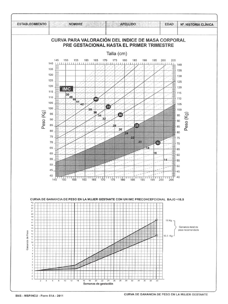 Form.051A - 2011 - CURVA GANANCIA DE PESO MUJER GESTANTE-anverso | PDF