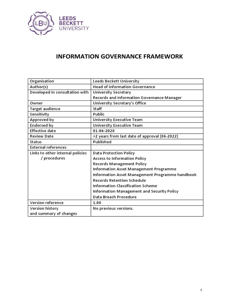 Information Governance Framework | PDF | Records Management ...