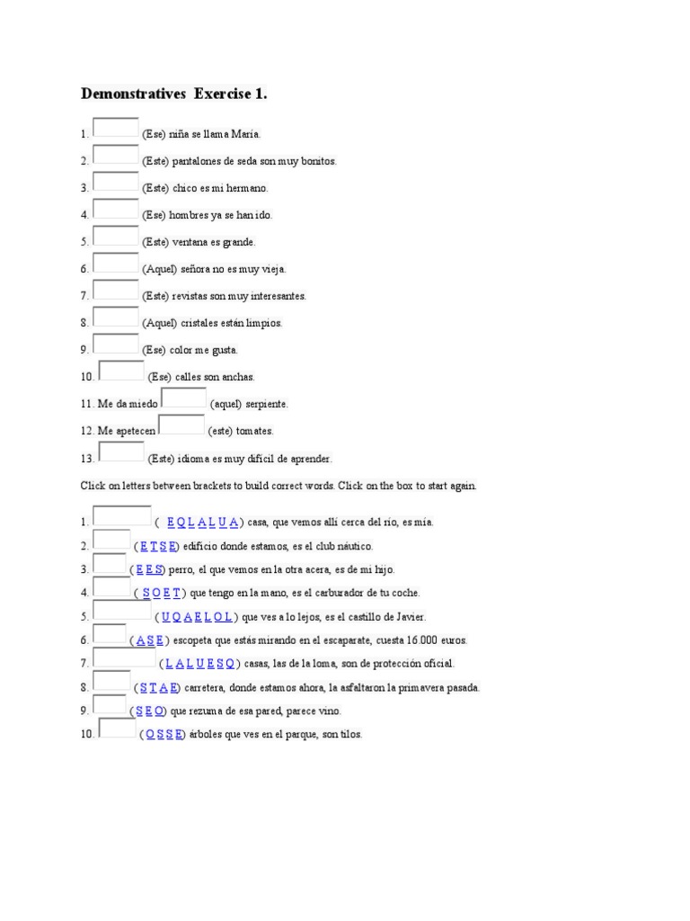 Ejercicios de Adjetivos Demostrativos | PDF | Entretenimiento (general)