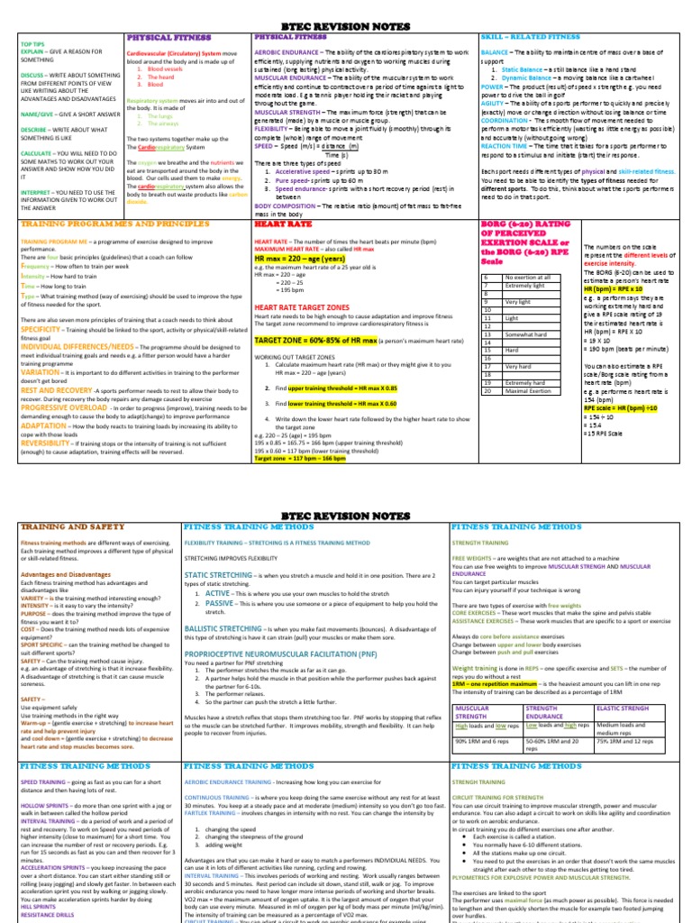 Sport BTEC Revision Notes | Download Free PDF | Heart Rate | Physical ...