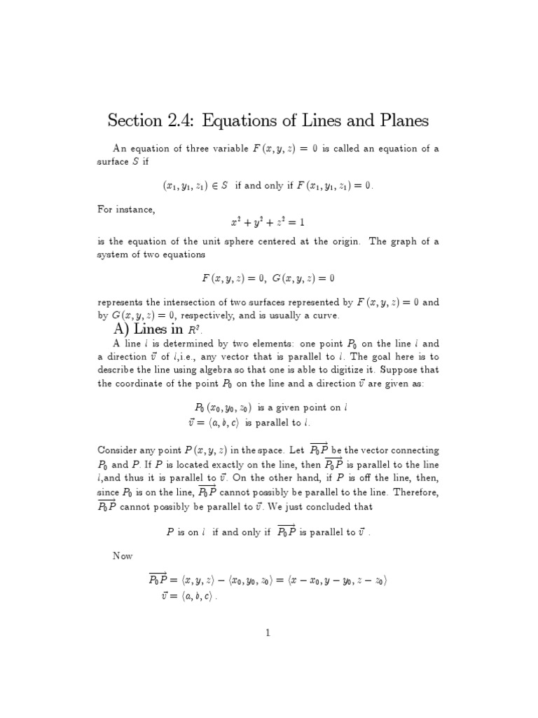 Equations of Lines and Planes | PDF | Line (Geometry) | Plane (Geometry)