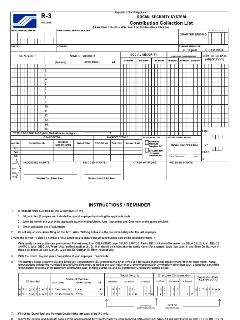 SSS R-3 Contribution Collection Guide | PDF | Mail | Employment