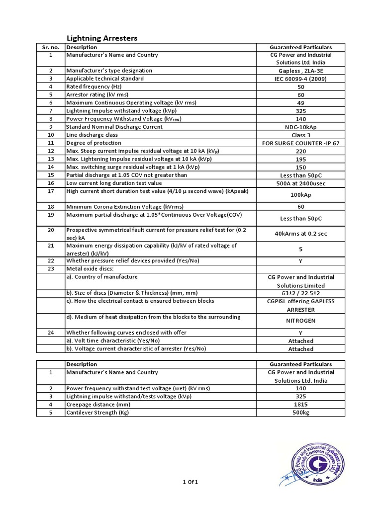 Lightning Arresters: CG Power and Industrial Solutions Ltd. India | PDF ...