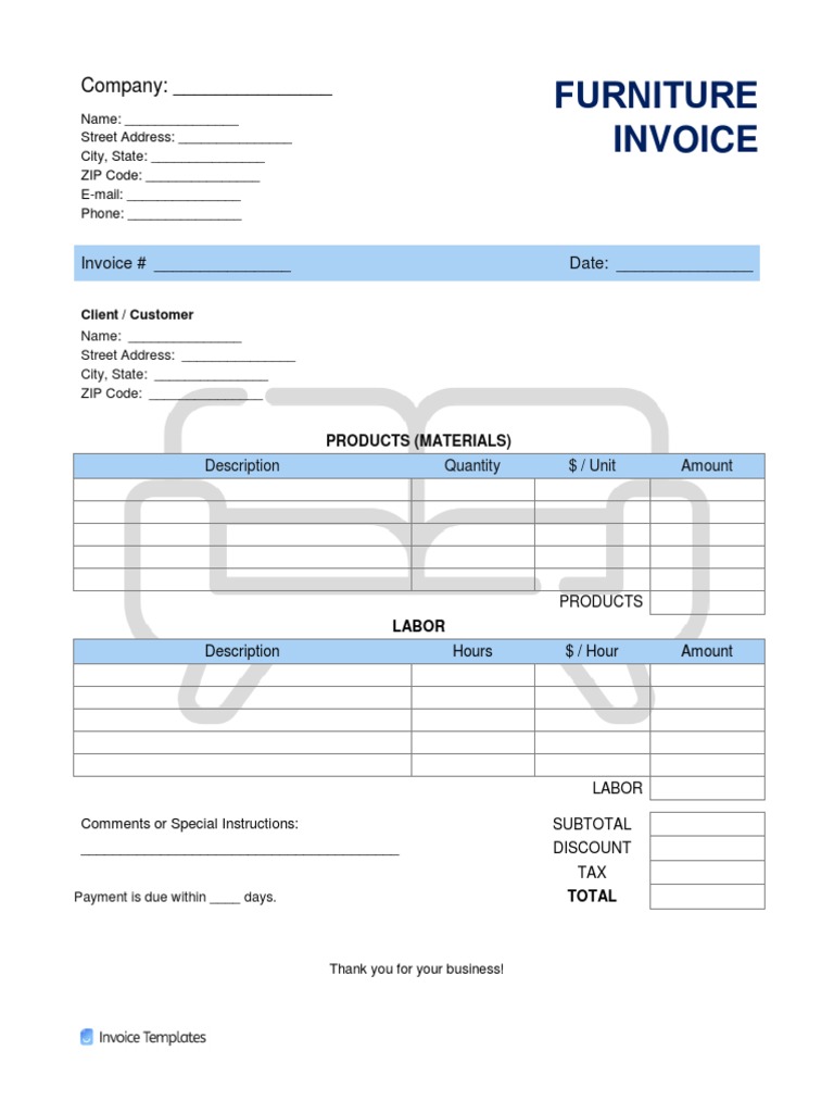 Furniture Invoice Template | PDF | Finance & Money Management
