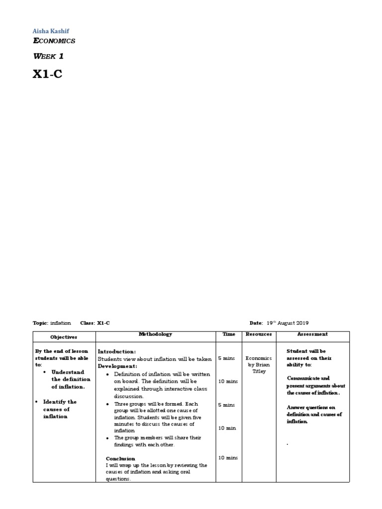 Lesson Plan Inflation | PDF | Lesson Plan | Critical Thinking