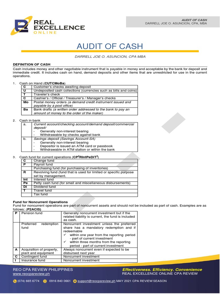 Audit of Cash: Darrell Joe O. Asuncion, Cpa Mba | Download Free PDF ...
