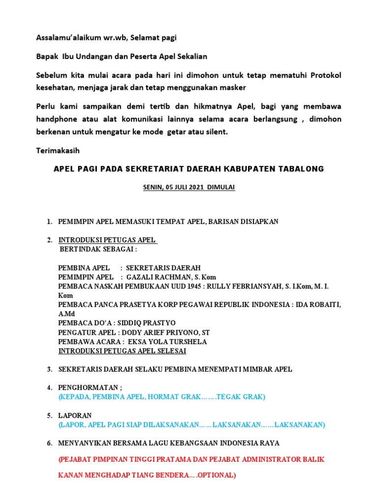 Susunan Acara Apel Pagi Tiap Hari Senin | PDF