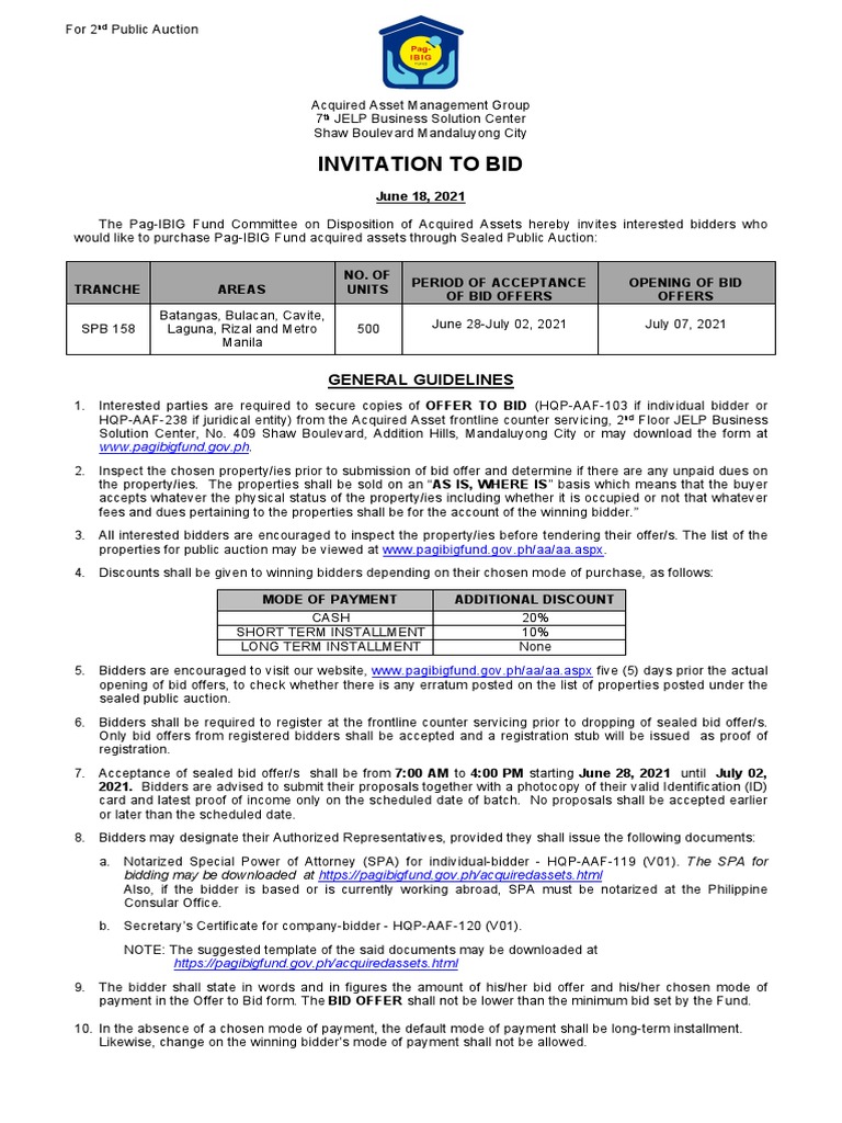 Invitation To Bid: General Guidelines | PDF | Auction | Bonds (Finance)