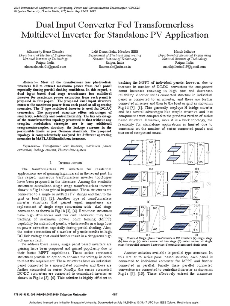 Dual Input Converter Fed Transformerless Multilevel Inverter For Standalone PV Application | PDF ...