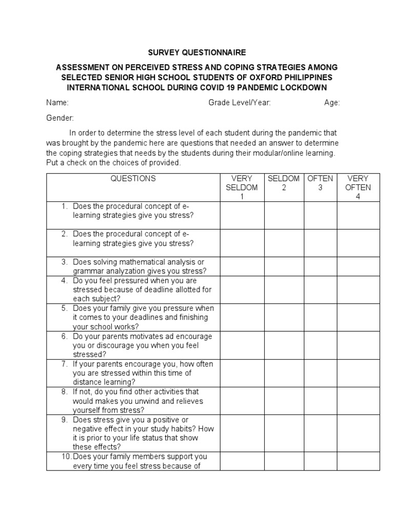 Student Stress and Coping Survey | PDF | Educational Technology ...