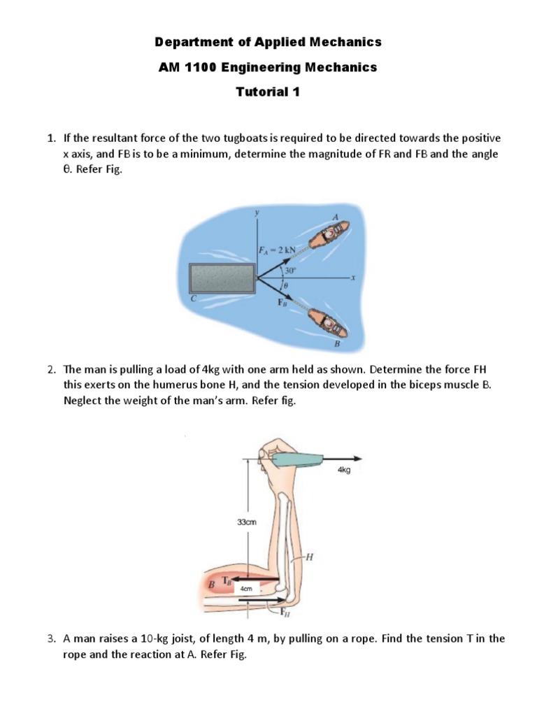 Department of Applied Mechanics AM 1100 Engineering Mechanics Tutorial 1 | PDF
