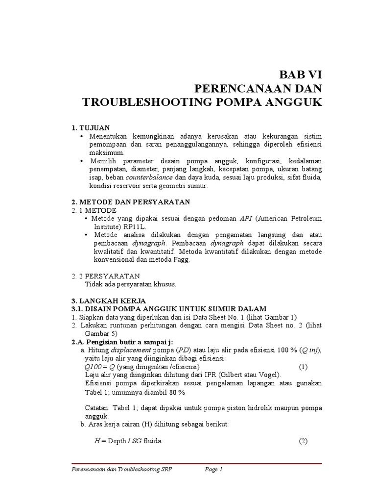 Perencanaan Pompa Angguk dan Troubleshooting | PDF