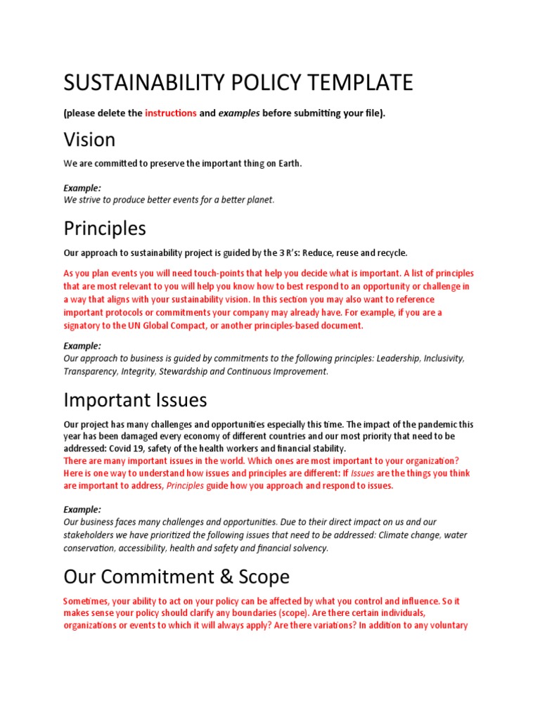 Sustainability Policy Template | PDF | Sustainability | Policy