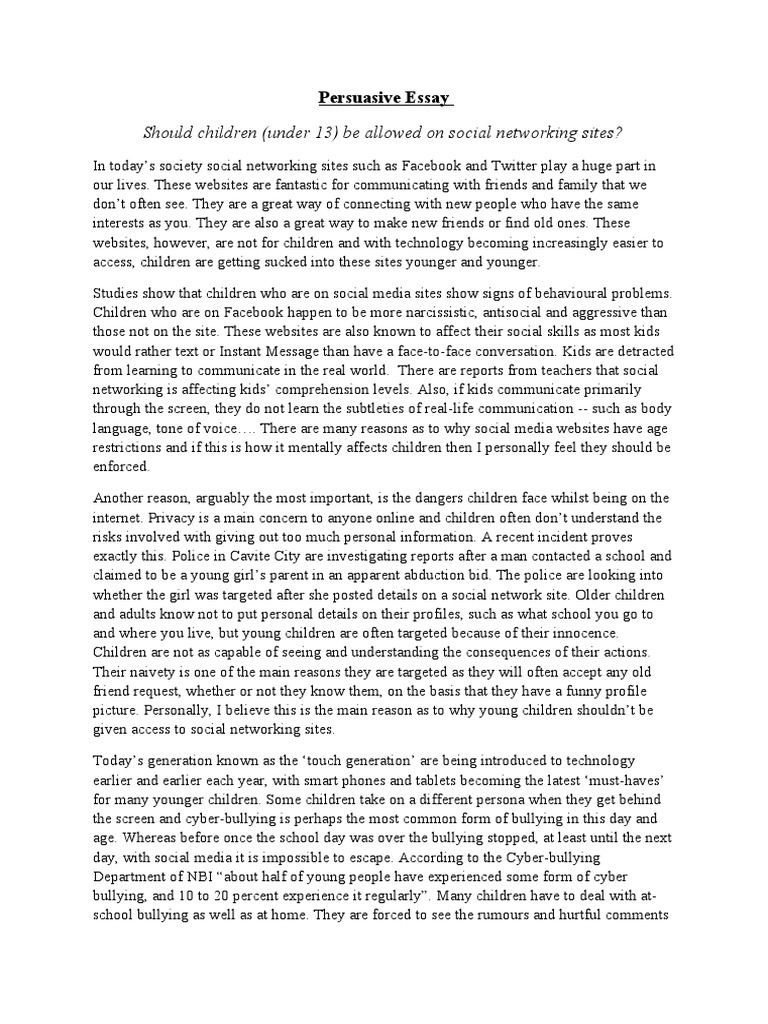 Persuasive Essay Stan | PDF | Cyberbullying | Social Media