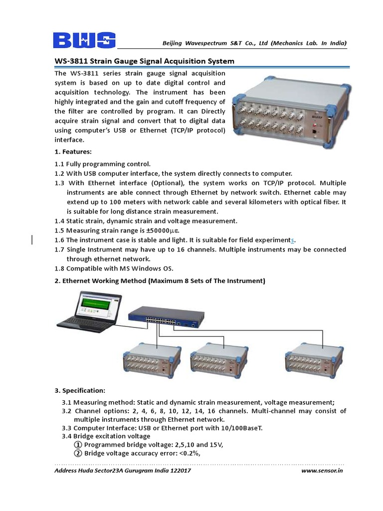 Strain Gauge Signal Acquisition System | PDF | Amplifier | Ethernet