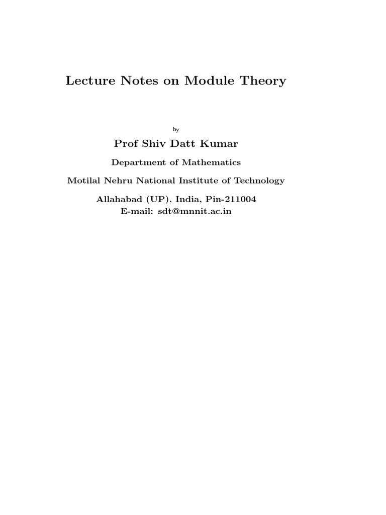 Lecture Notes On Module Theory Prof Shiv Datt Kumar Pdf Module