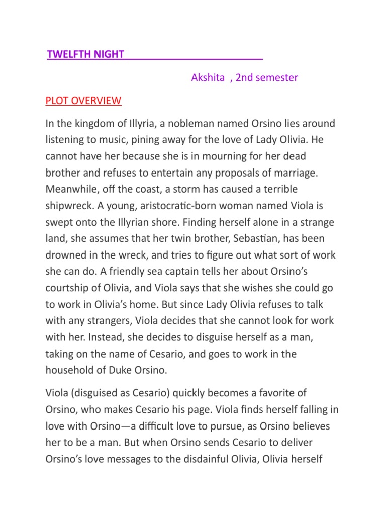 Twelfth Night Critical Analysis and Summary. | PDF | Twelfth Night ...