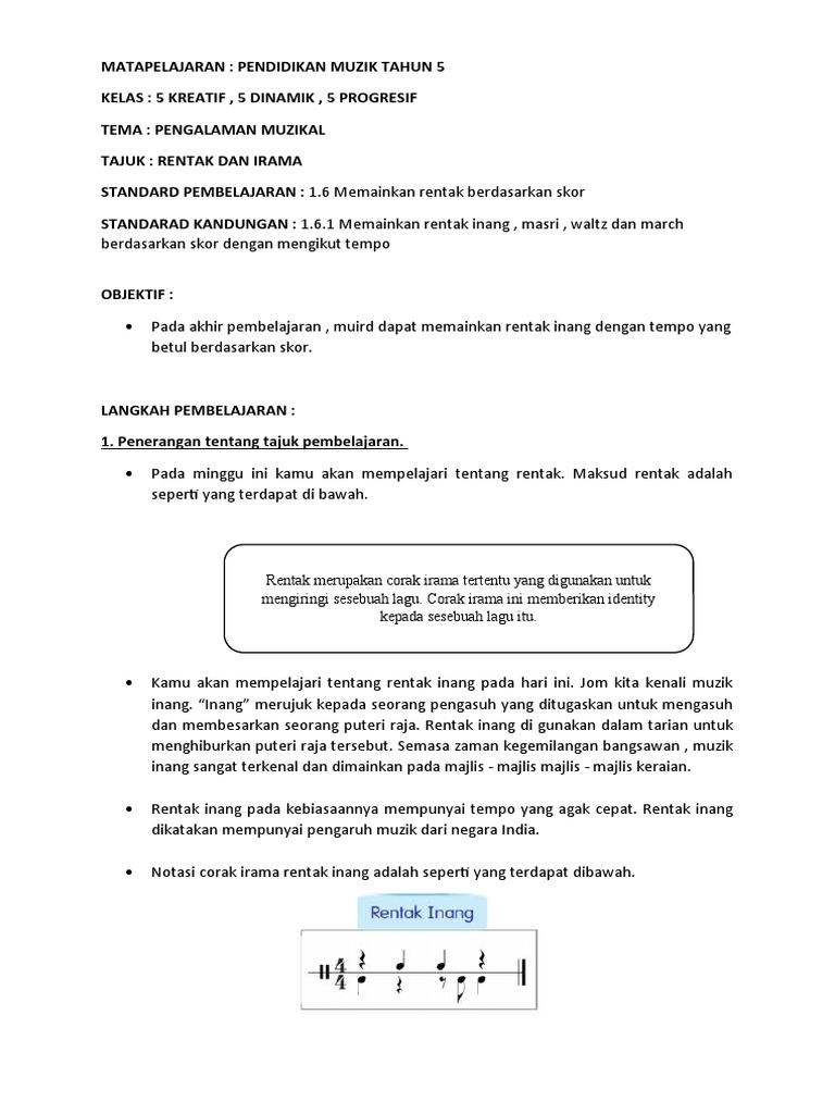 Nota Rentak Inang | PDF | Seni | Puisi