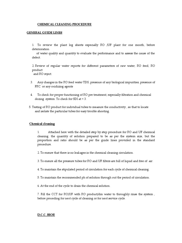 Chemical Cleaning Procedure - UF & | PDF | Membrane | Filtration
