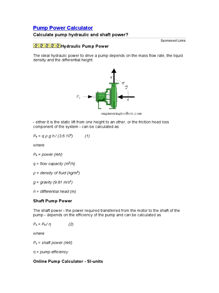Pump Power Calculator | PDF | Technology & Engineering