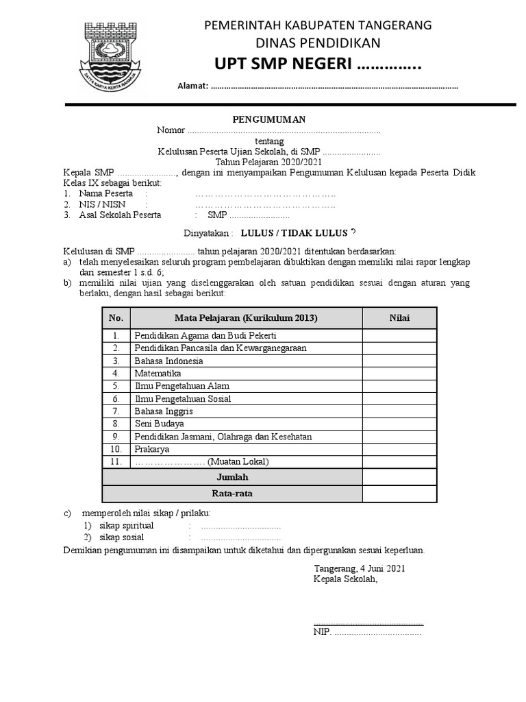 Format Pengumuman Kelulusan | PDF