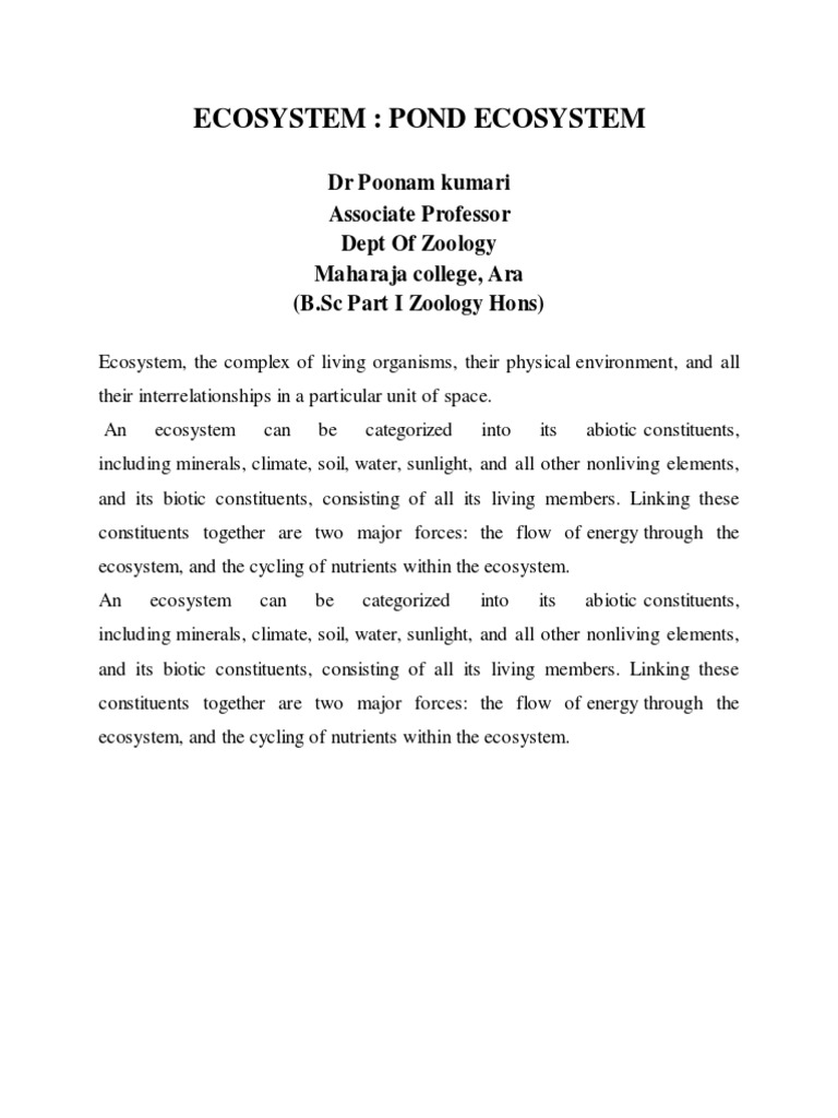 Ecosystem: Pond Ecosystem | PDF | Ecosystem | Pond
