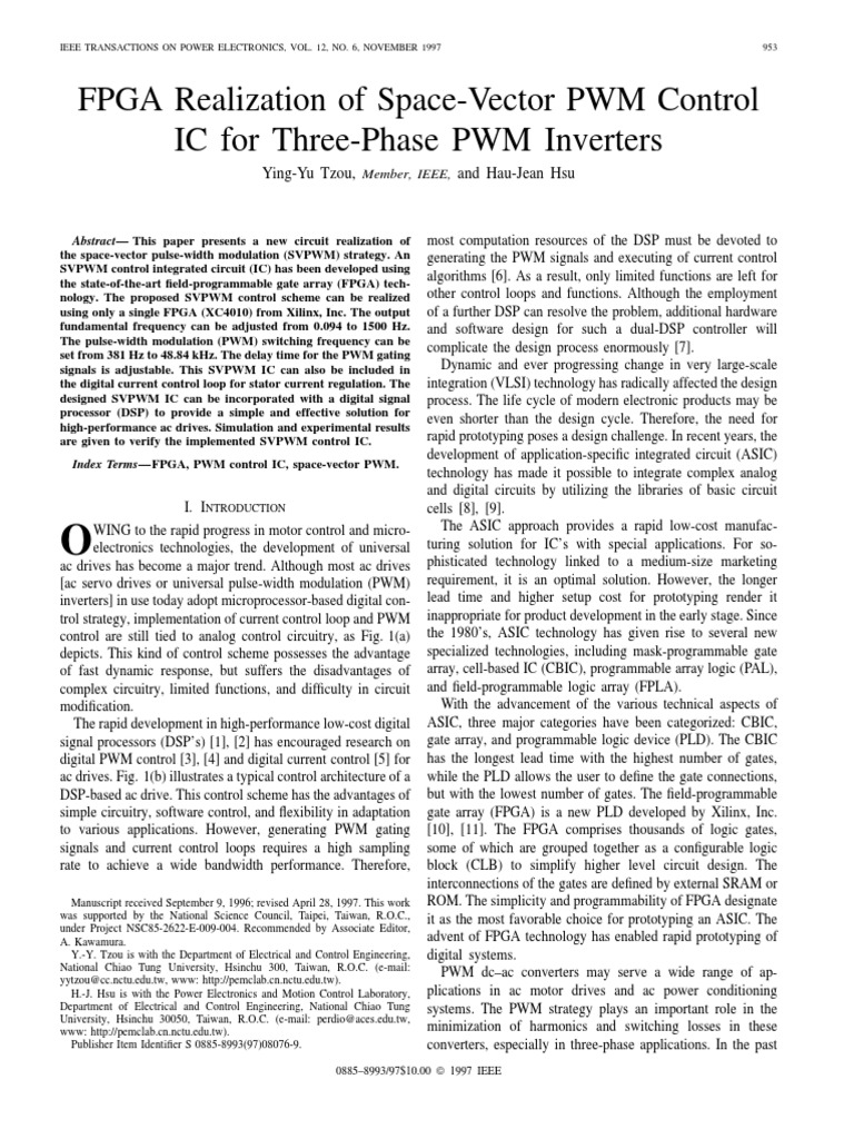 Fpga Realization Of Space Vector Pwm Control Ic For Three Phase Pwm Inverters Pdf Power 6030